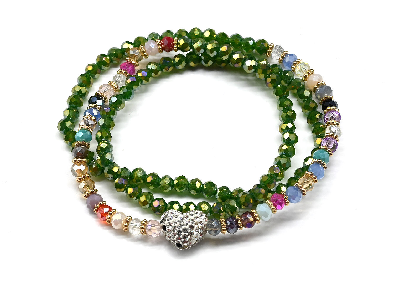 Бусы-браслет из циркона рондель 4*3мм цв. зеленый, 50см .