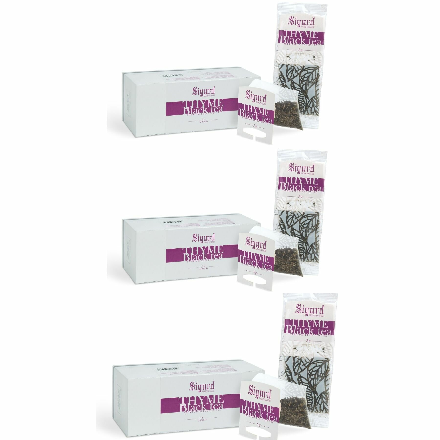 Sigurd Чай в пакетиках Thyme Black, черный, 15 пакетиков по 5 гр, 3 уп