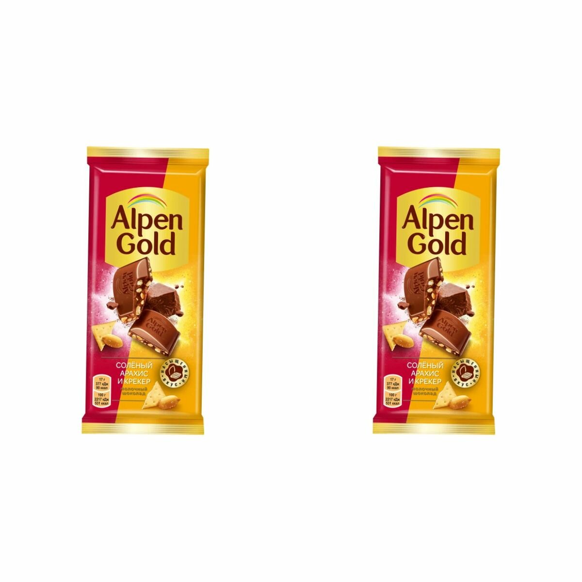 Alpen Gold Шоколад молочный, Солёный арахис, крекер, 80 г, 2 шт