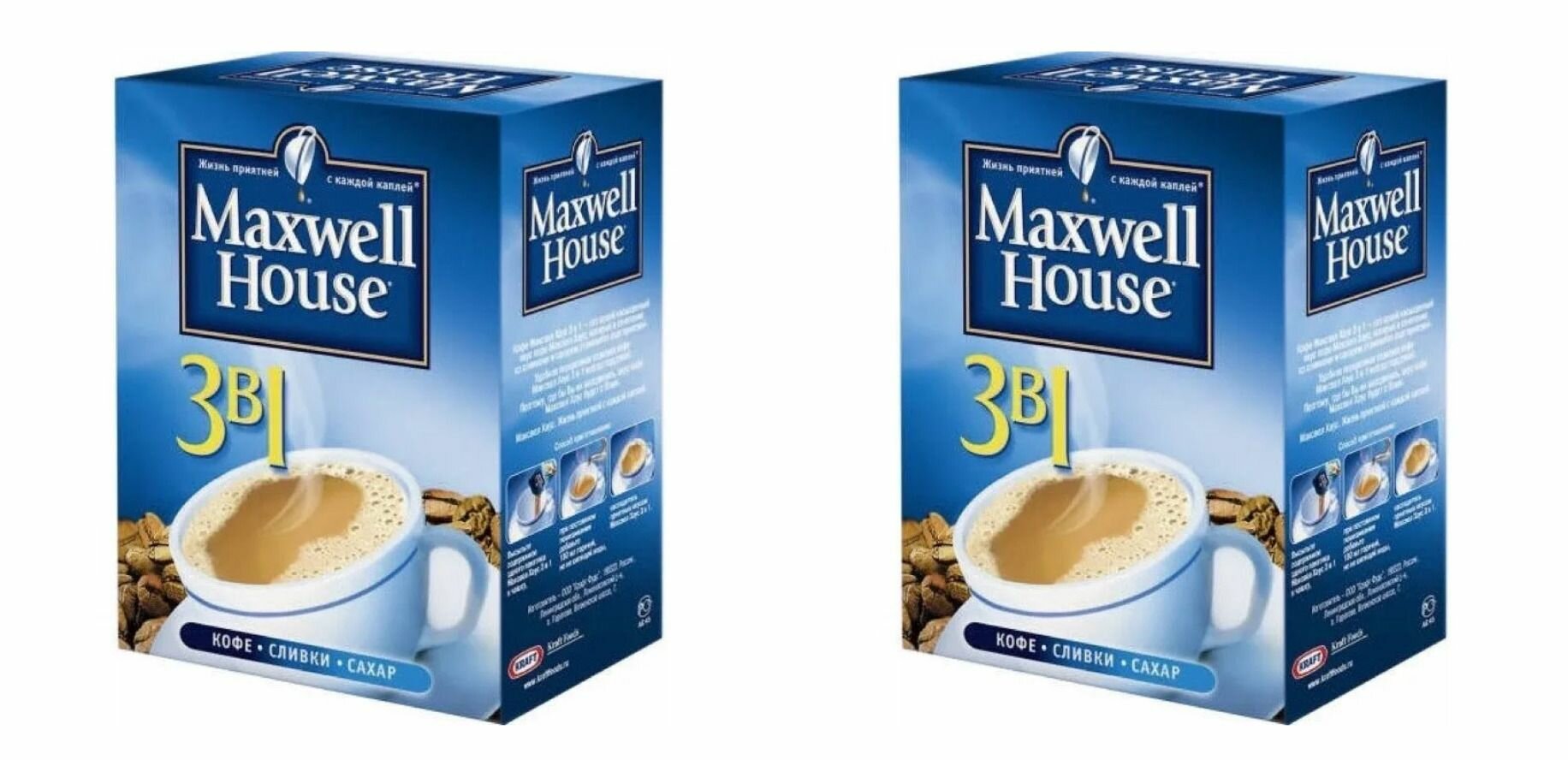 Maxwell House Кофе растворимый, 3 в 1, 12 шт по 14 г, 2 уп