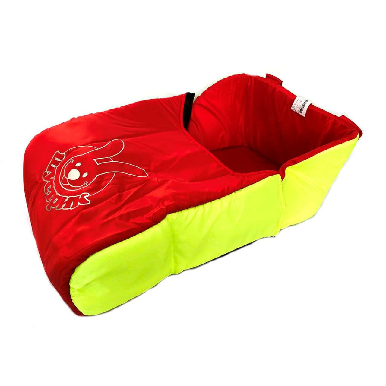 Утеплитель для санок универсальный с конвертом для ног на молнии салатовый-красный