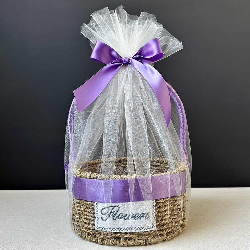 Источник в наличии Круглая соломенная подарочная корзина Happy Shop Портативная корзина для хранения Ротанговая