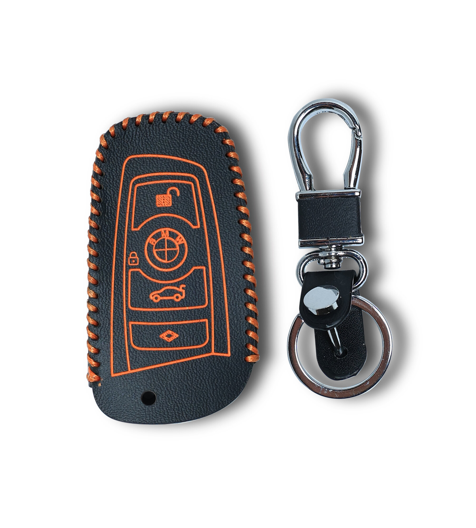 Чехол для автомобильного ключа BMW (БМВ) Цвет Черный нить Оранжевая
