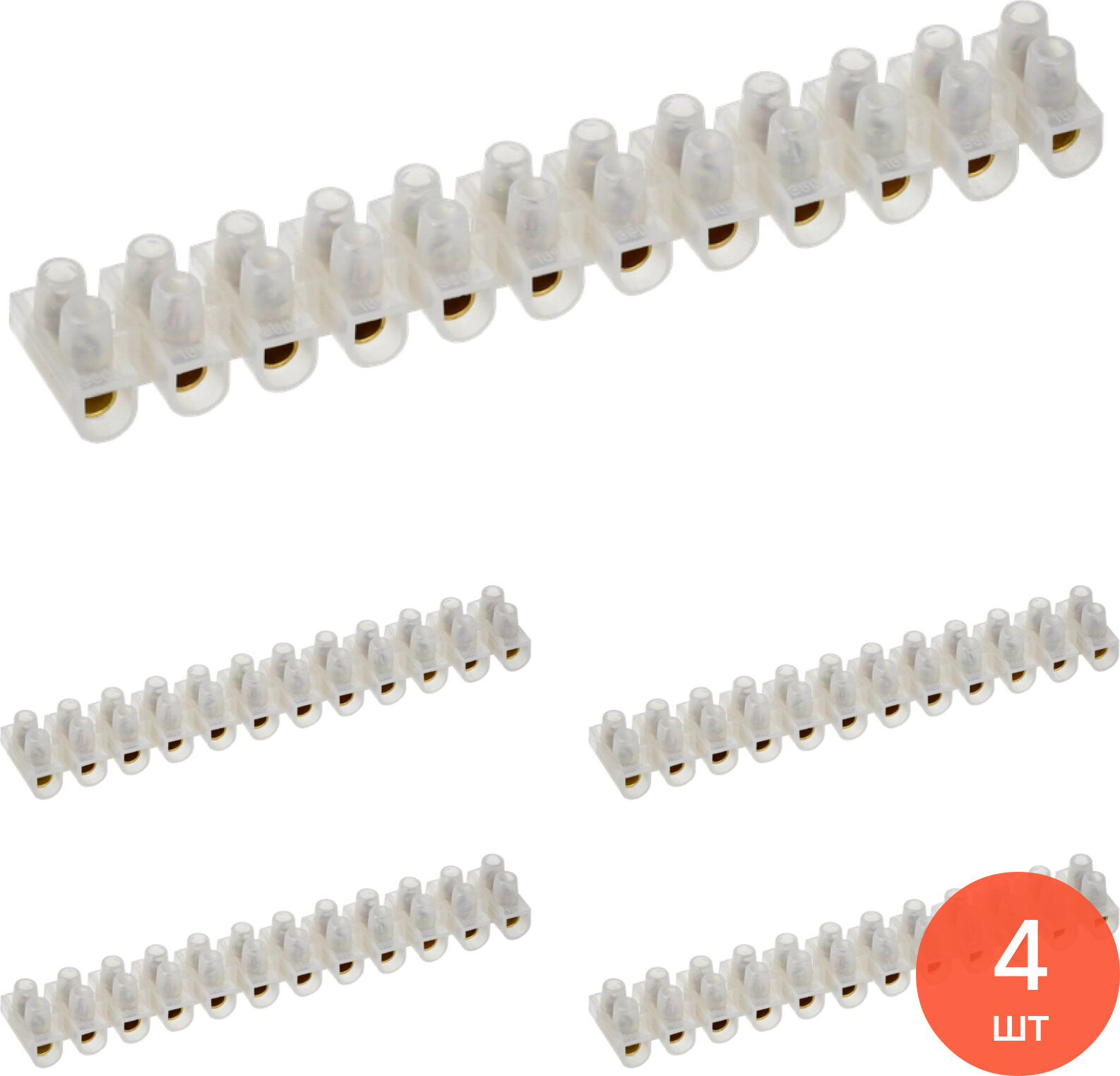 Клеммная колодка IEK / ИЭК ЗВИ-30 винтовая, в корпусе из полиэтилена, белая, 12 пар, сечение 6-16мм2, 30А, 400В / электрика (комплект из 4 шт)