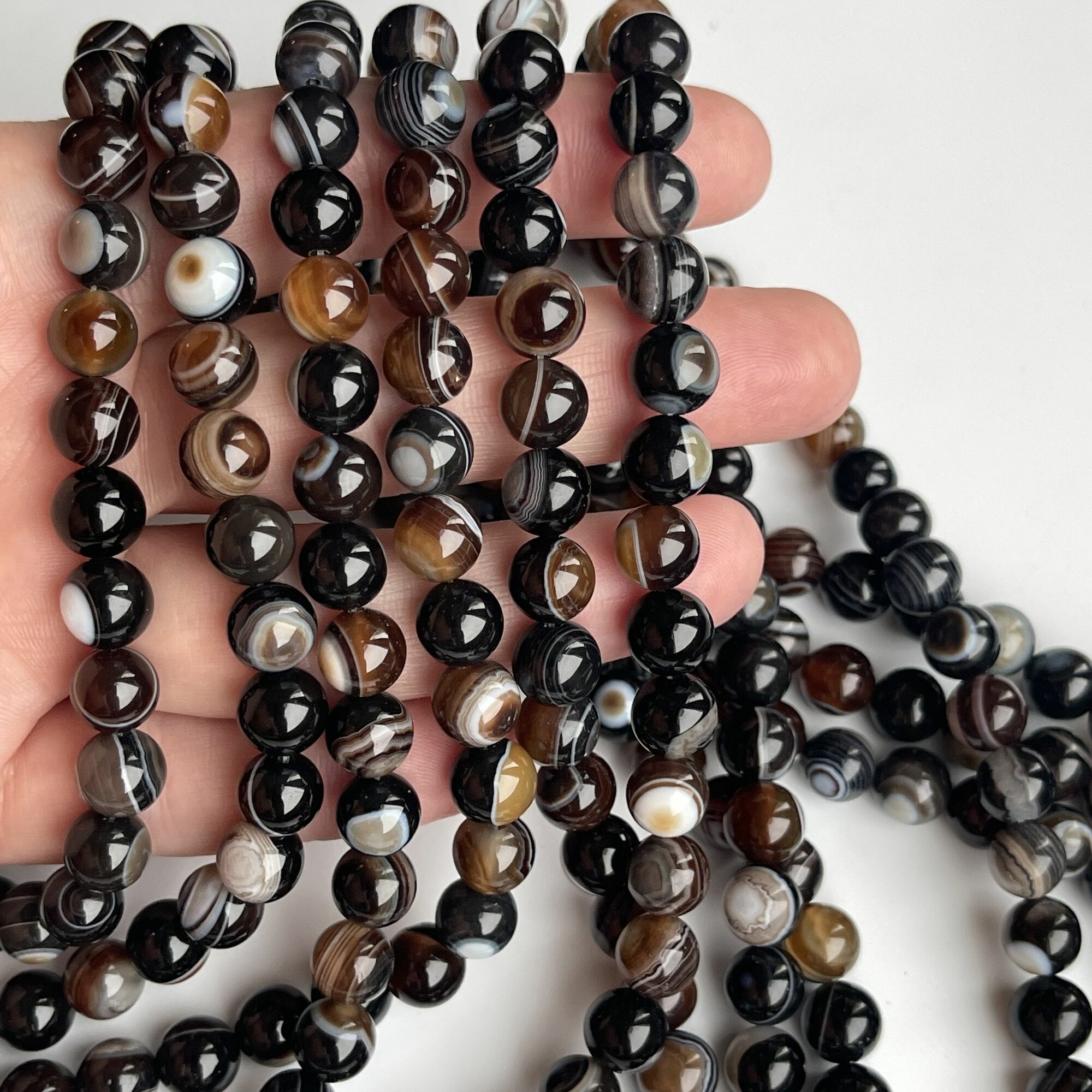 Бусины агат глазковый "глаз Шивы" шар гладкий 8 мм (нить 18 см), Suntrim