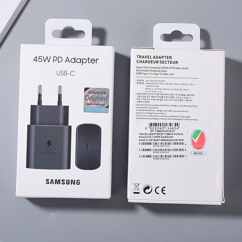 Samsung 45W PD адаптер быстрой зарядки USB-C Black EU Plug box