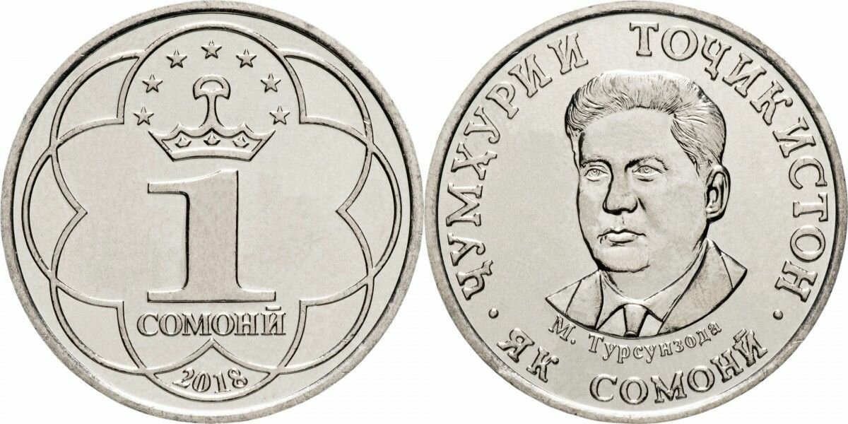 Таджикистан 1 сомони, 2018 Як Сомонй XF