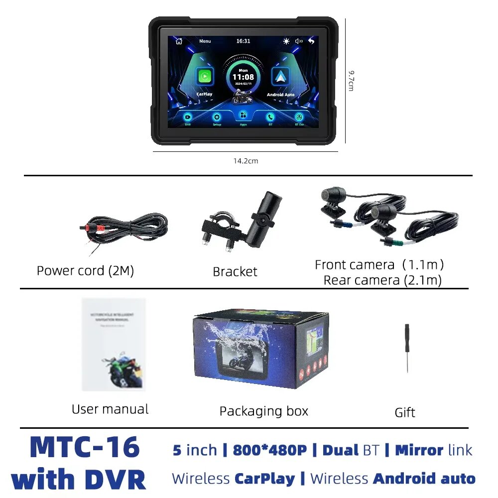 EKIY 5-дюймовый портативный цифровой мотоцикл приборная панель GPS-навигация экран беспроводной CarPlay Moto Android авто монитор BT5.0 MTC-16-DT