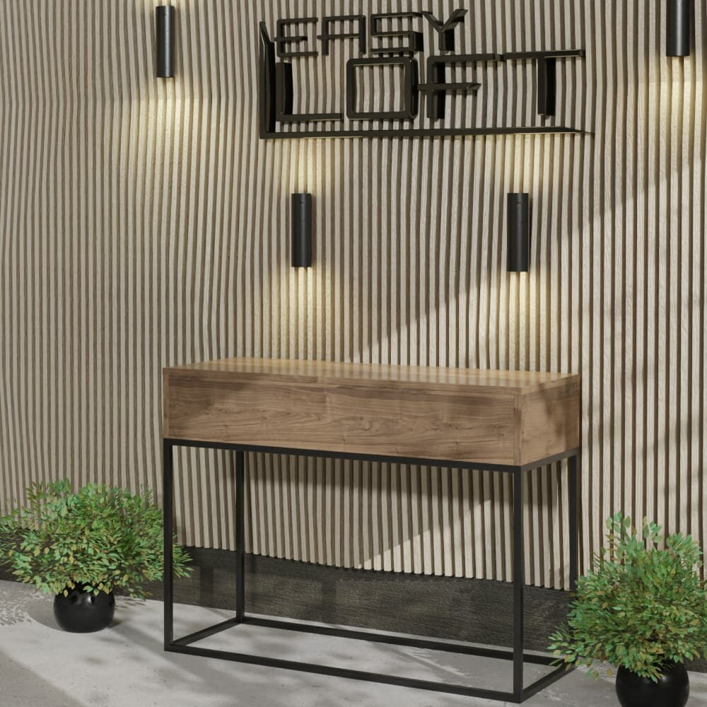 Консоль "EasyLOFT" в стиле лофт из массива дуба, для гостиной, с размерами 100х40х80 см