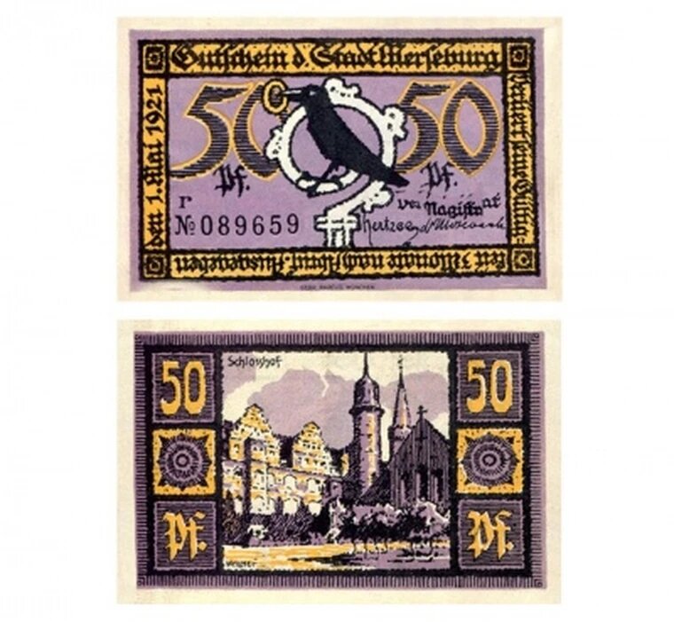 Германия 50 пфеннигов 1921 Мерзебург, вид 5, сувенирная копия нотгельда, банкноты и купюры редкие коллекционные