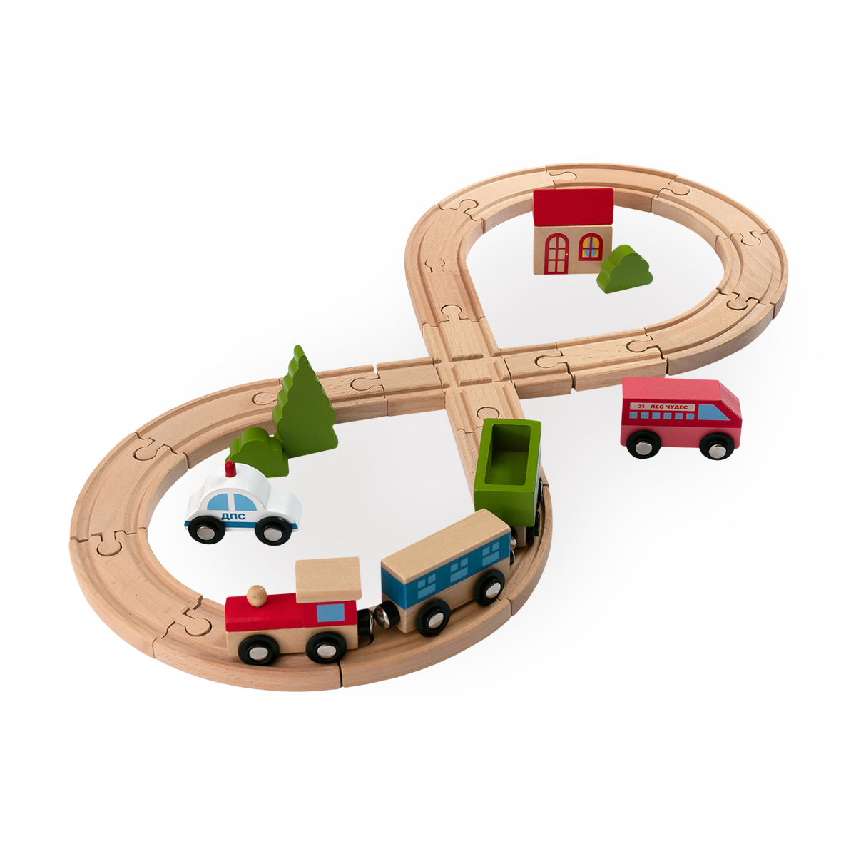 Железная дорога деревянная Junion Экспресс чудес Маленькое приключение 28 деталей, магнитная сцепка вагонов