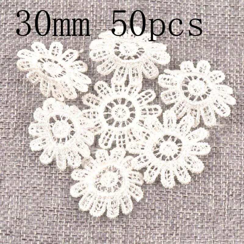 Белая кружевная аппликация для шитья 30mm 50pcs