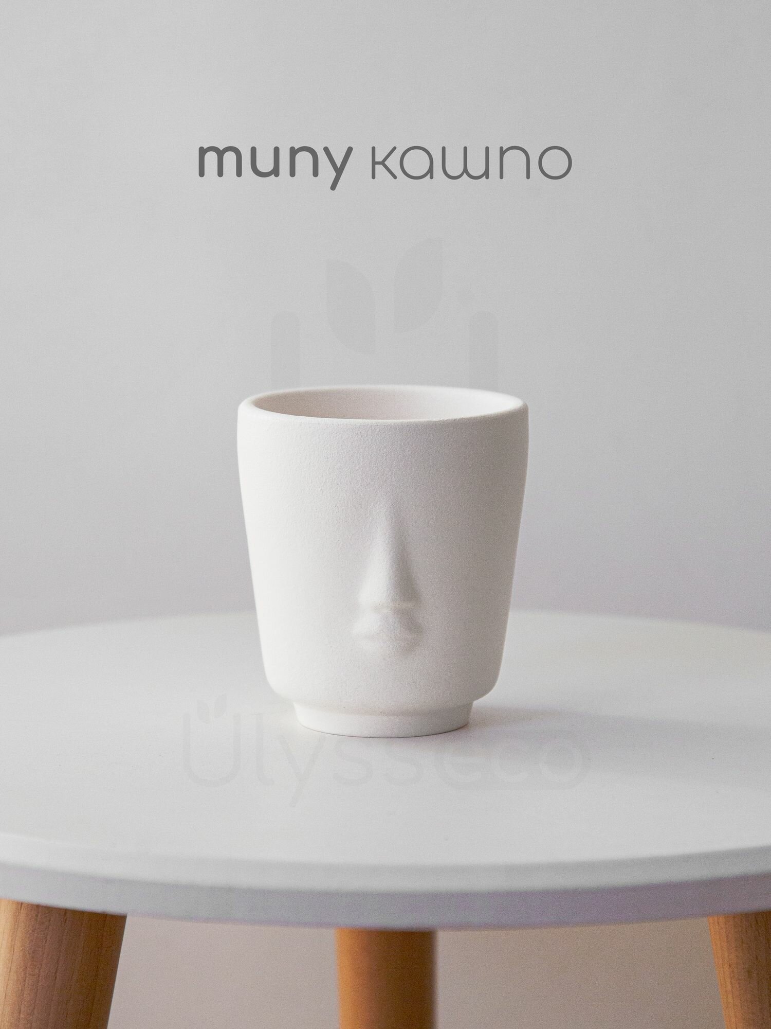 Кашпо с лицом Muny, белое, искусственный камень, лак, 10х9 см