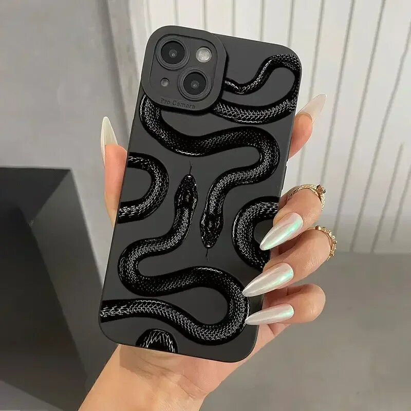Черный чехол для телефона со змеиным рисунком для iPhone 11 12 13 14 Black M566, iPhone 13 Pro Max