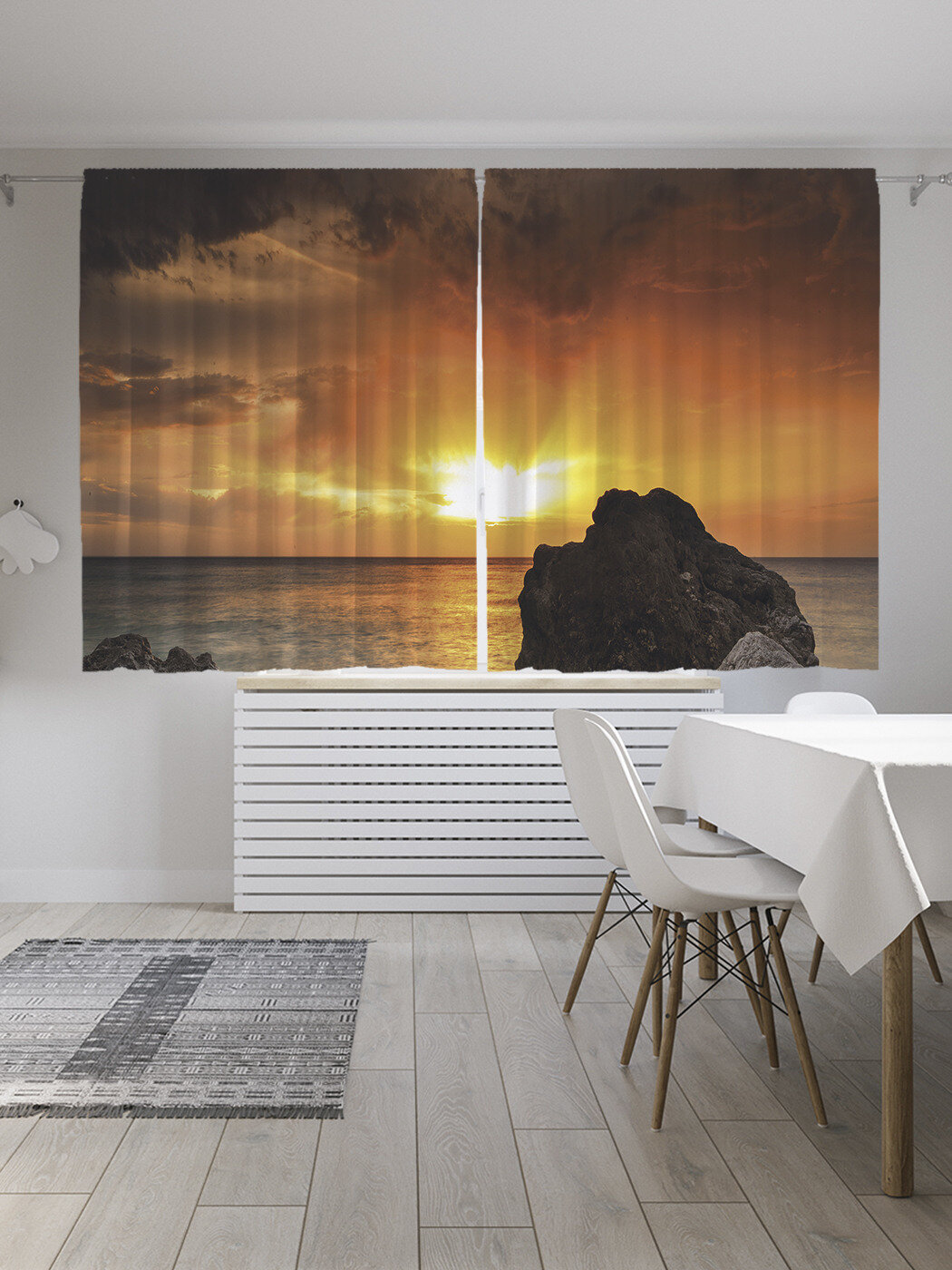 Фотошторы короткие "Утес на закате", 2 полотна шириной по 145 см, высота 180 см, JoyArty