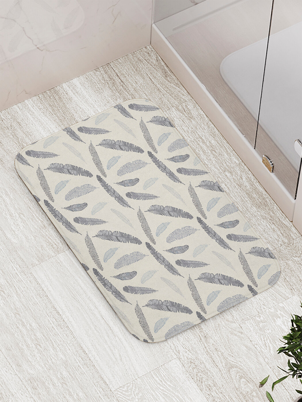 Коврик для ванной комнаты и туалета противоскользящий "Перьевой монохром" 52х77 см, JoyArty
