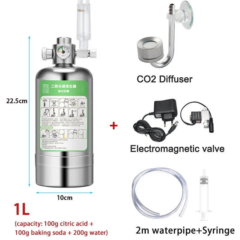 Генератор CO2 для аквариума из нержавеющей стали EU PLUG 220V, 1L