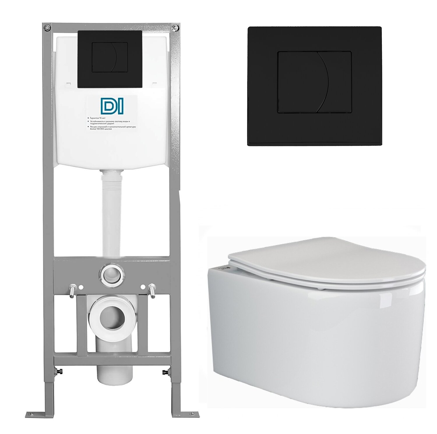 Комплект 3 в 1 инсталляция DI + Подвесной унитаз Ceramica Nova Moments CN3003 с кнопкой черной Тип 2-Ч-DI + CN3003
