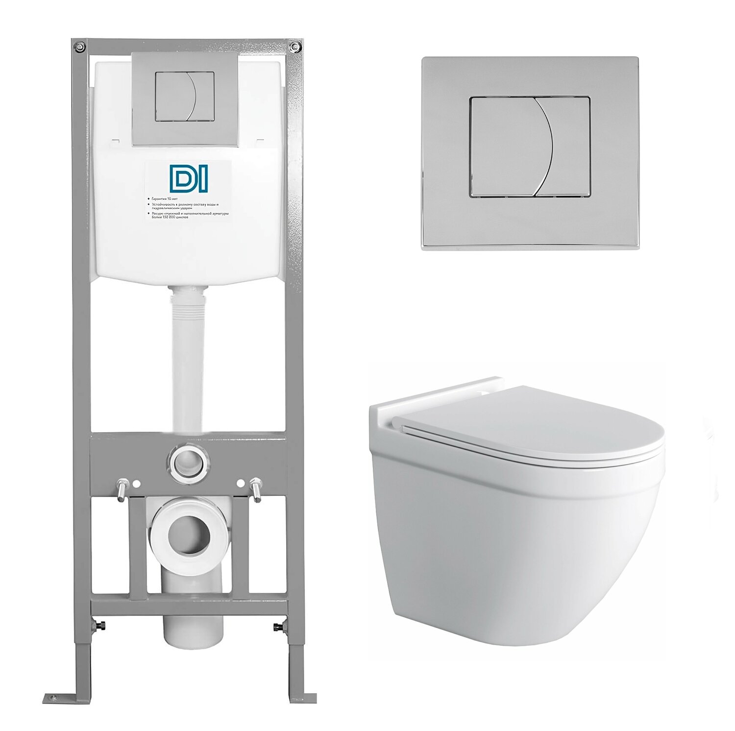 Комплект 3 в 1 инсталляция DI + Подвесной унитаз Owl 1975 Cirkel-H с кнопкой хром Тип 2-Х-DI + TOWLT190101