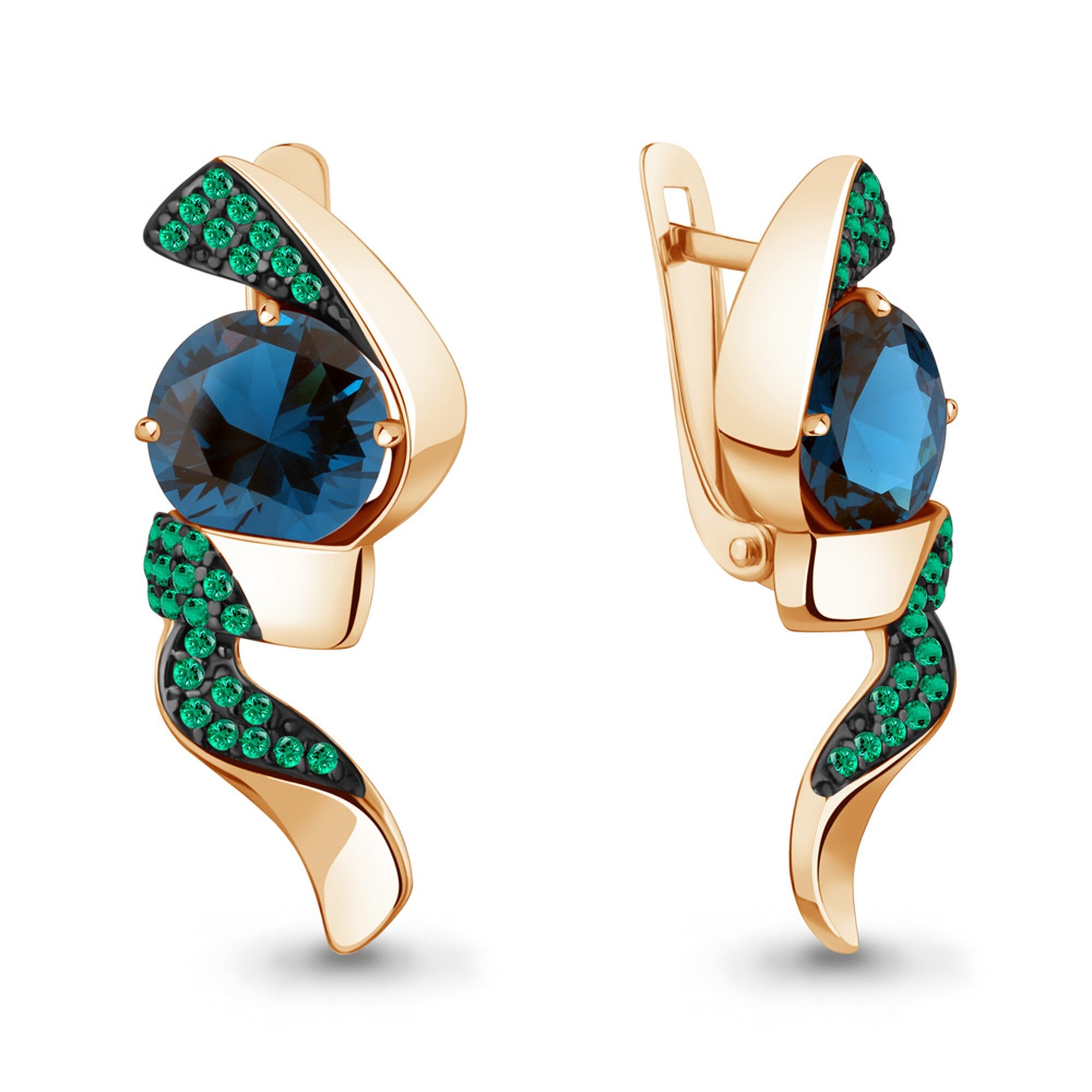 Серьги, серебро, 925 проба, золочение, изумруд синтетический, Лондон топаз