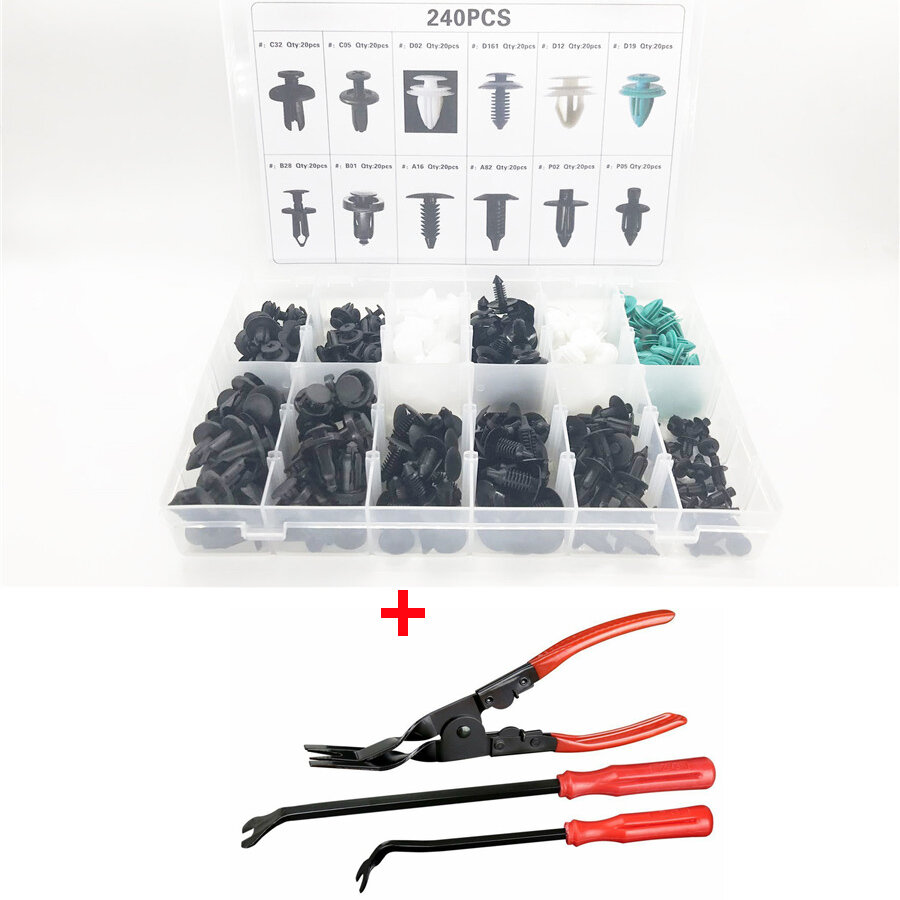 Универсальная Горячая Распродажа, Новая 240 Шт. Пряжка Для Крепления + 3 шт. Автомобильный Зажим, Набор Плоскогубцев и Средство Для Снятия Крепежа, Необходимые Комбинированные Инструменты Для Ремонта