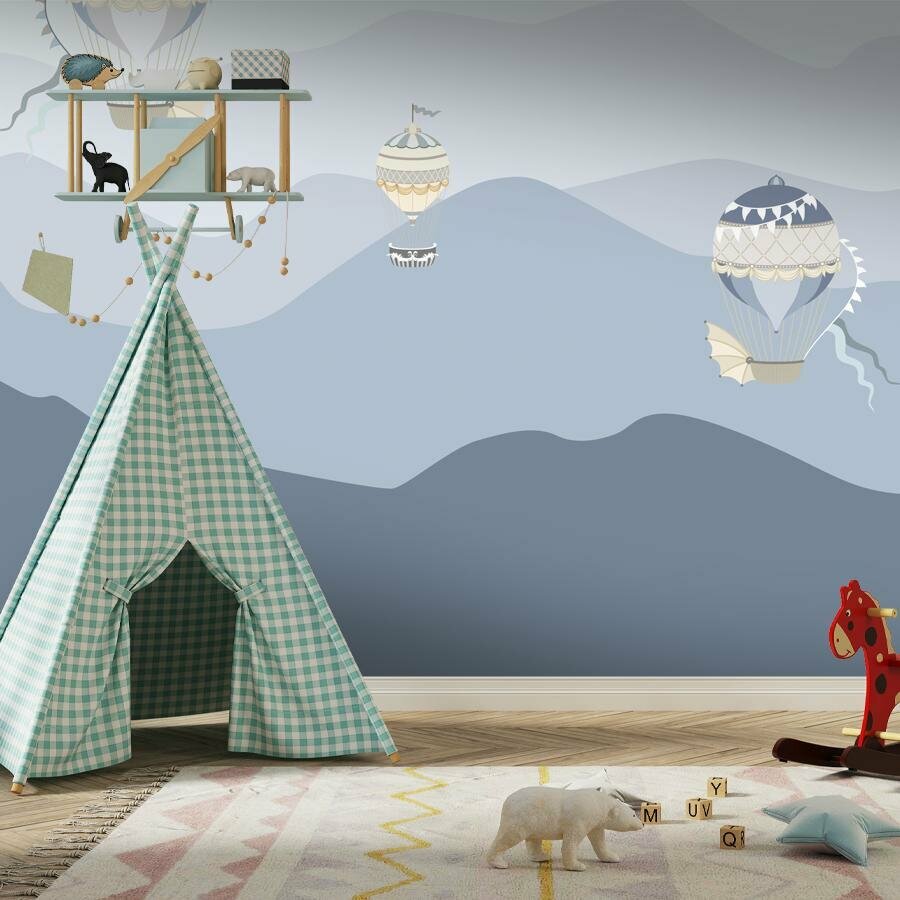 Фотообои Воздушный шарик в горах 14-077-S-Песок 270 x 200 см (ВхШ) Метровые, флизелиновые, влагостойкие обои MasterFresok