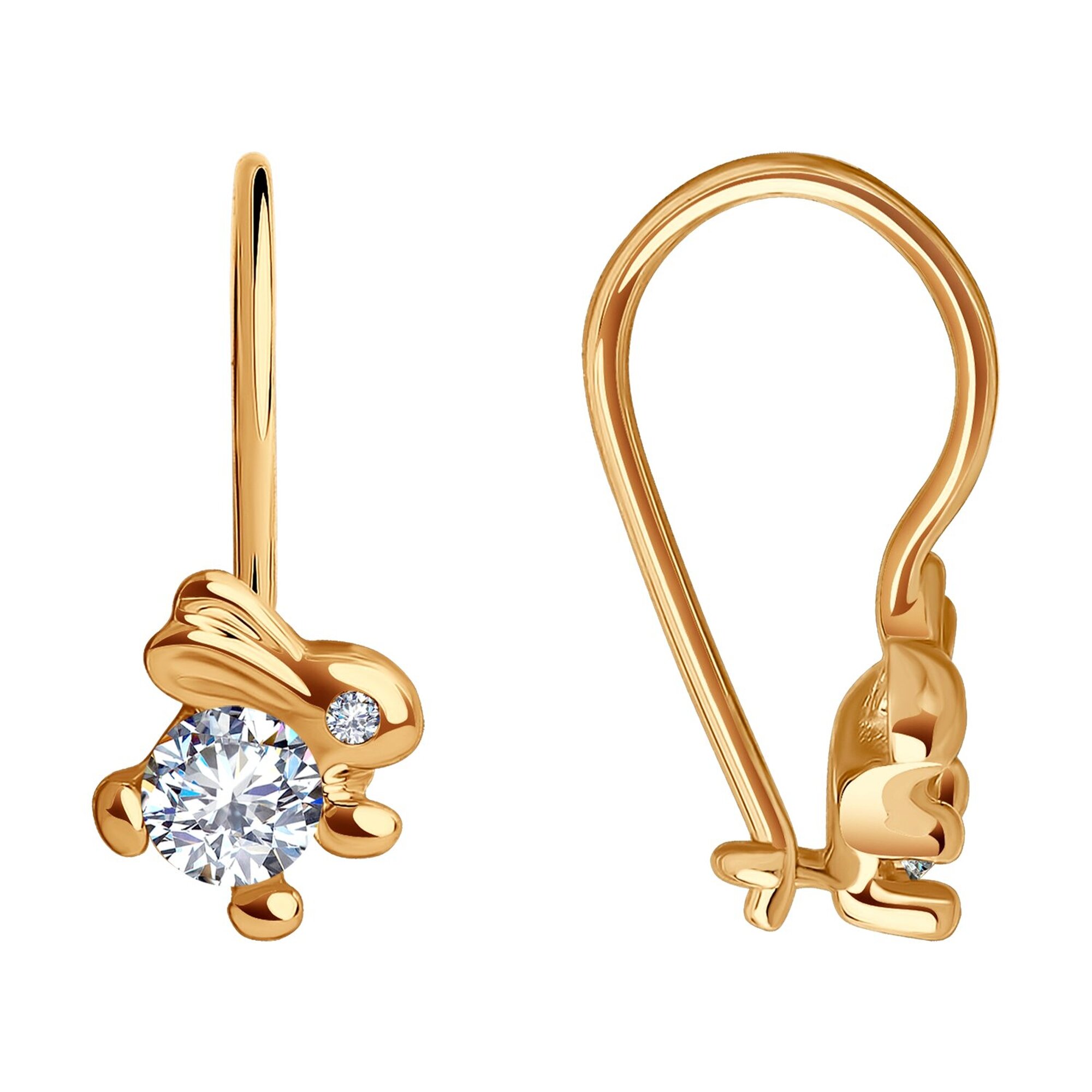 Серьги, красное золото, 585 проба, фианит