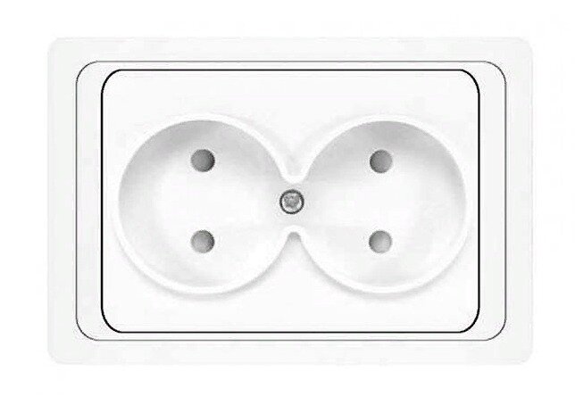 Розетка силовая штепсельная UNIVersal / Универсал Валери 16А 220В IP20, белый, двухместная без заземления, с защитными шторками, скрытая установка В0102x / электрооборудование