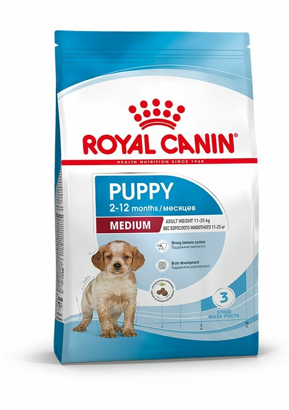 Royal Canin Medium Puppy сухой корм для щенков средних пород до 12 месяцев с птицей - 3 кг