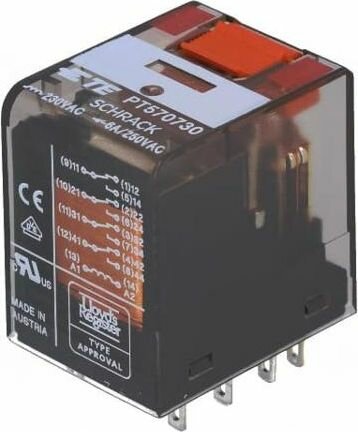 Реле TE Connectivity PT570730 Реле электромагнитное 4PDT Uобмотки 230ВAC 6A/250ВAC 19465Ом 1шт
