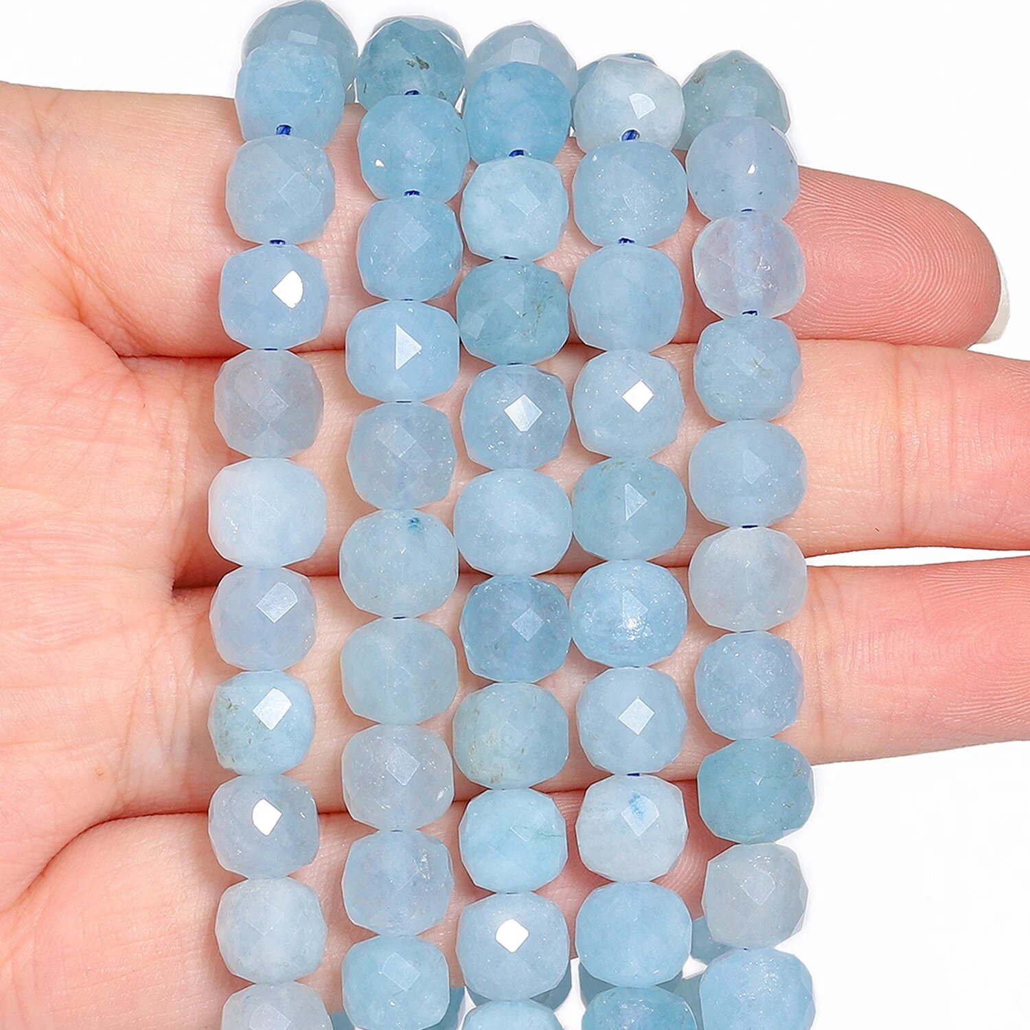 Натуральные аквамариновые бусины 7-8 мм, граненые квадратные кубические формы, свободные бусины, аксессуары для бисероплетения