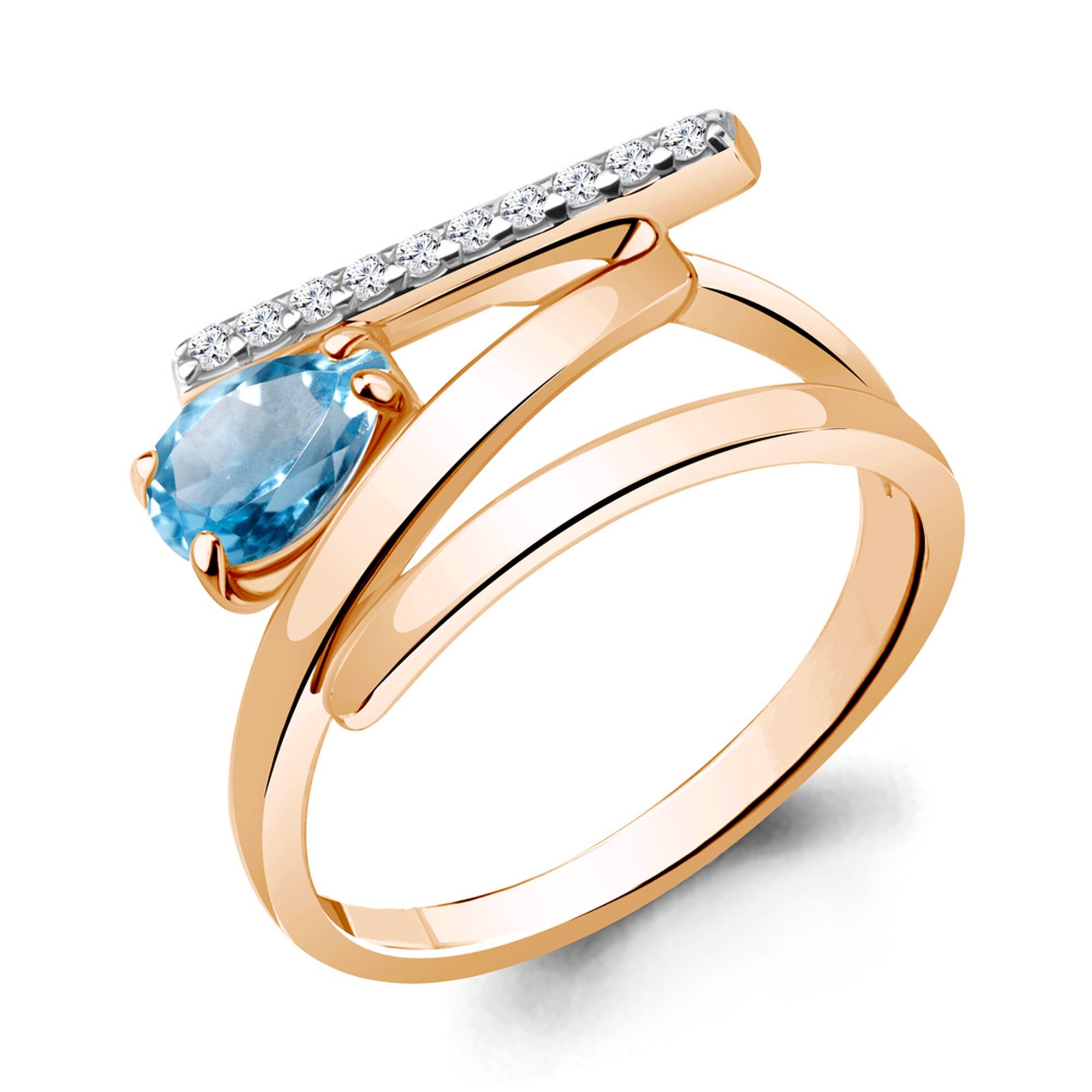 Кольцо, серебро, 925 проба, золочение, фианит, топаз