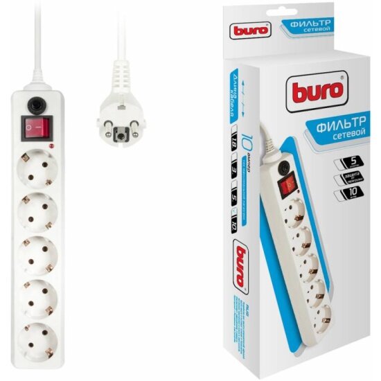 Buro 500SH-10-W 10м (5 розеток) белый (коробка)