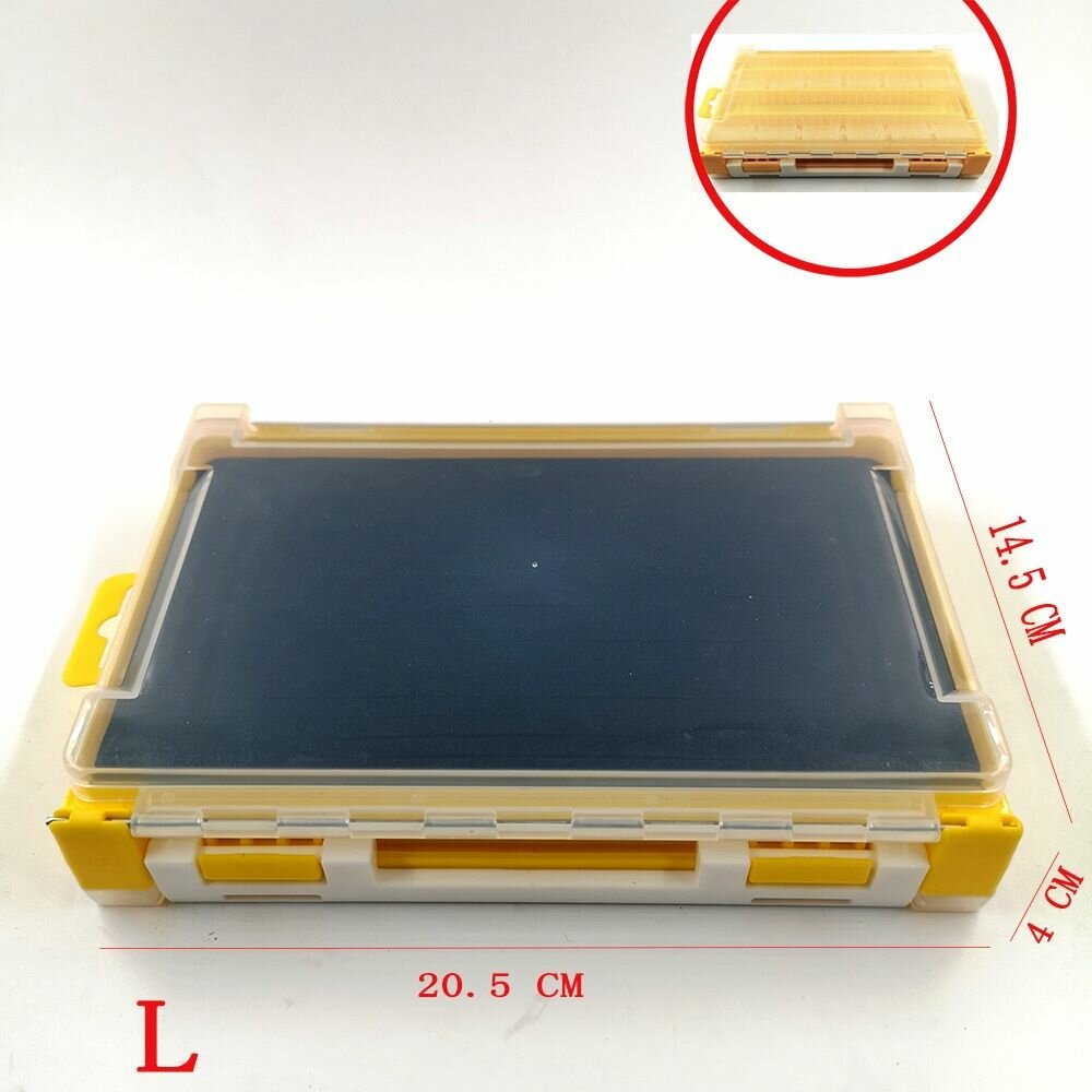 Коробка-органайзер для приманок двухсторонняя L, желтая, 20.5*14.5*4 см./ Бокс для микроджига