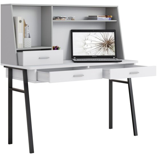 Стол письменный Polini kids Aviv 1455 с надстройкой и ящиками, белый/серый-белый