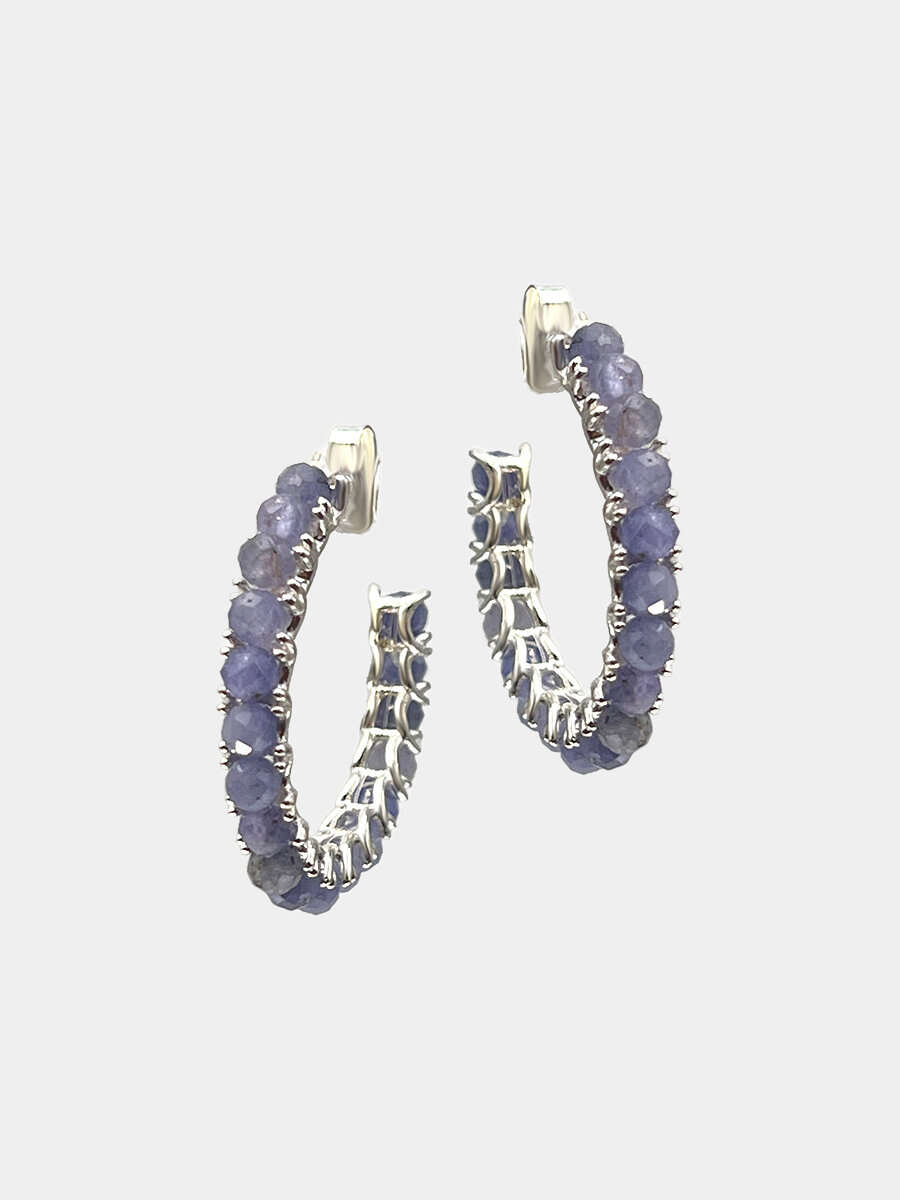 Серьги пусеты, серебро, 925 проба, танзанит