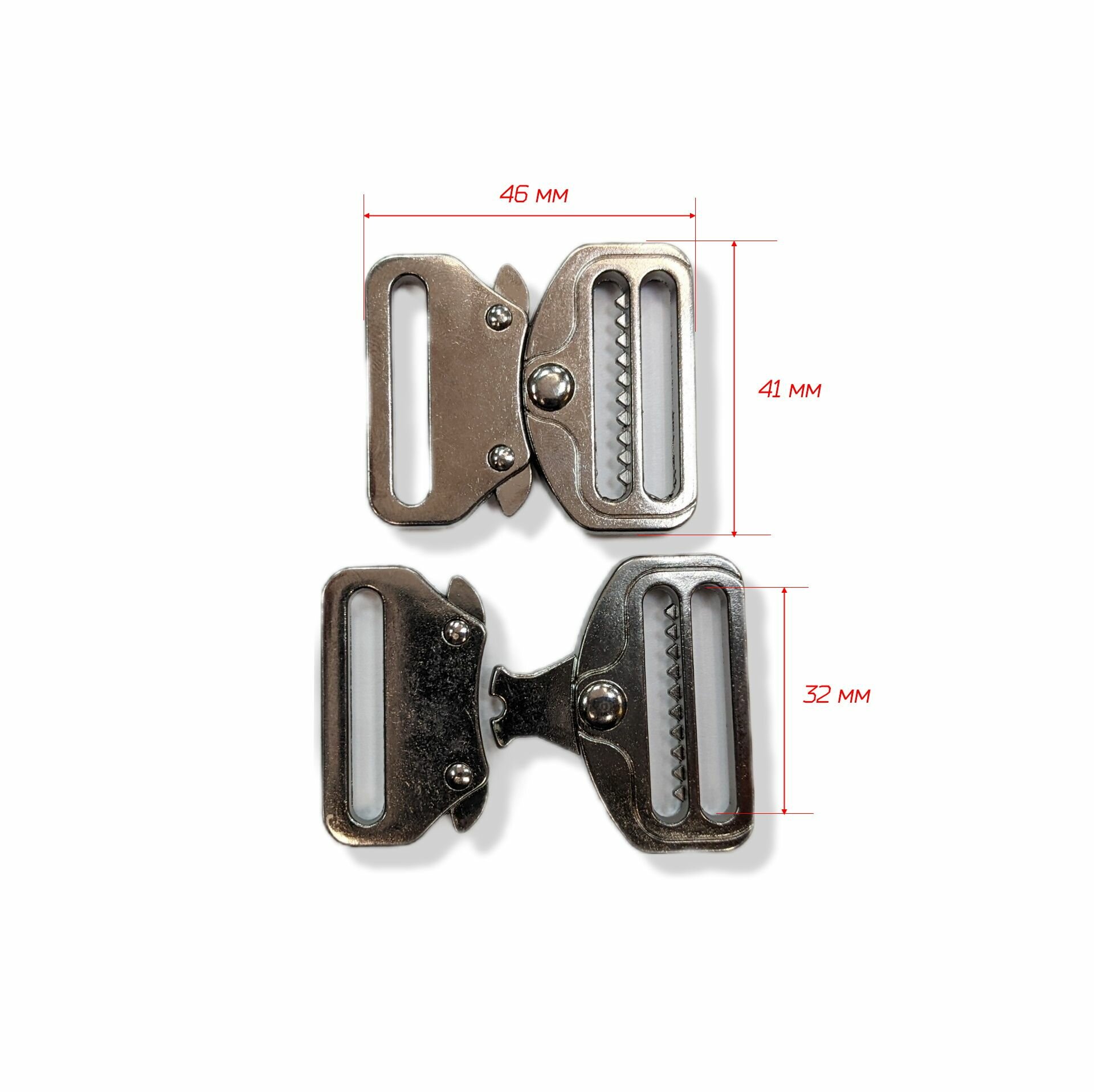 Застежка пряжка "Кобра Лайт" металлическая 32 мм, 2 штуки, темный-никель, под ленту 30-35 мм