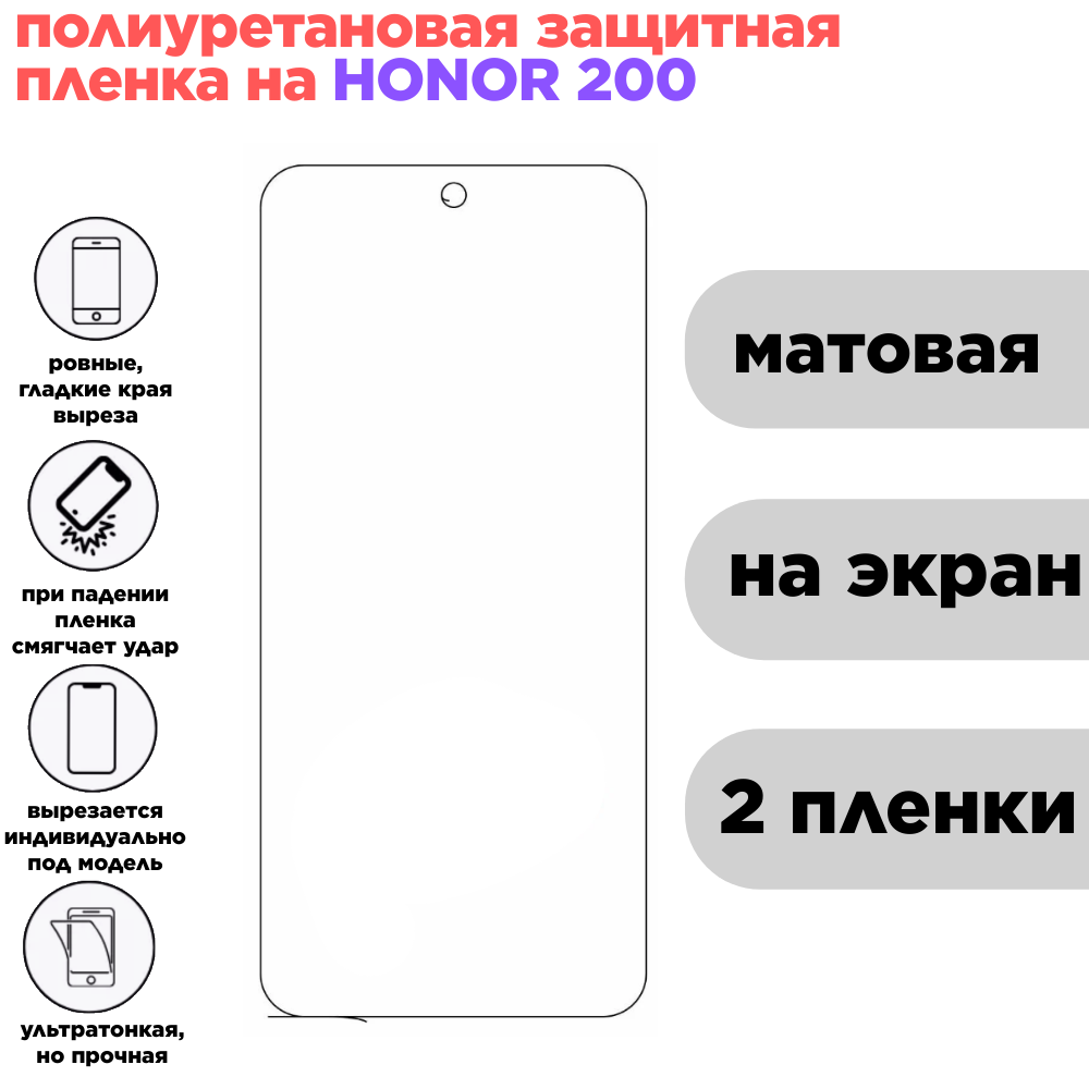 Комплект 2 шт. Гидрогелевая полиуретановая защитная пленка для HONOR 200, матовая