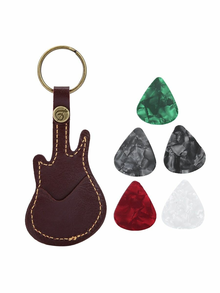 Кожаный держатель для медиатора гитары, коричневый, портативный латунный чехол для медиатора с аксессуарами для путешествий и хранения