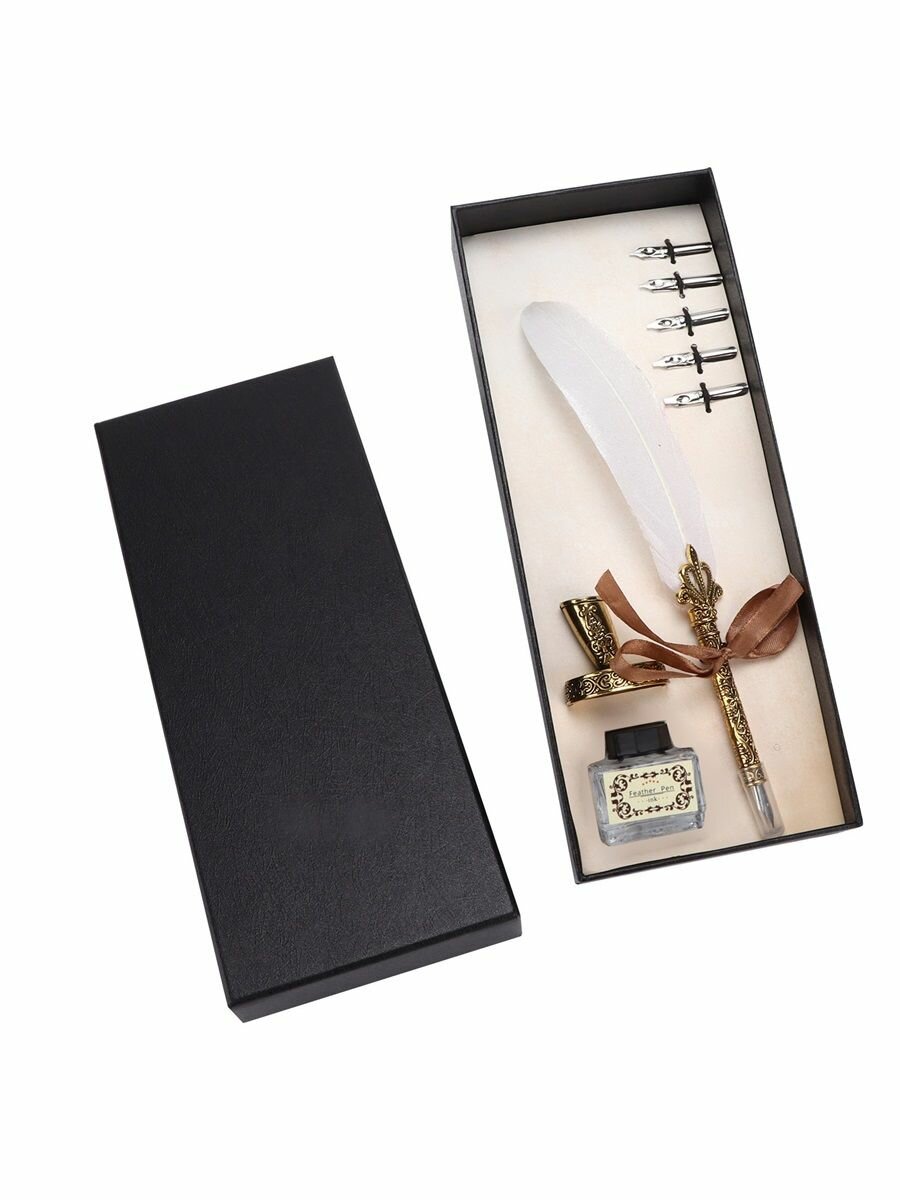 Набор перьевых ручек из нержавеющей стали, подарочный набор ручек с резьбой в стиле ретро для подписи, украшение стола, настольный аксессуар, подарок для него/нее