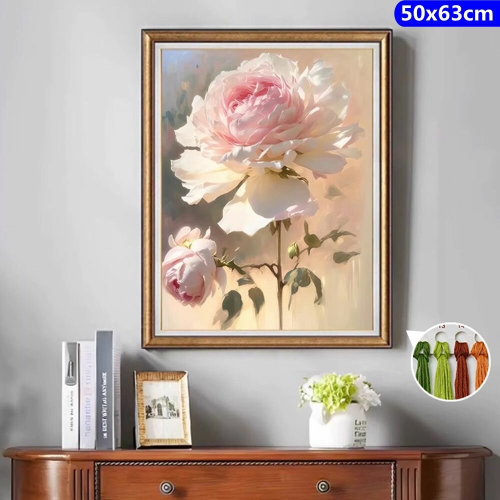 Набор для вышивания крестом, вышивка крестиком Цветы камелии, 11CT 50x63cm, полная зашивка (без подрамника, без рамки)