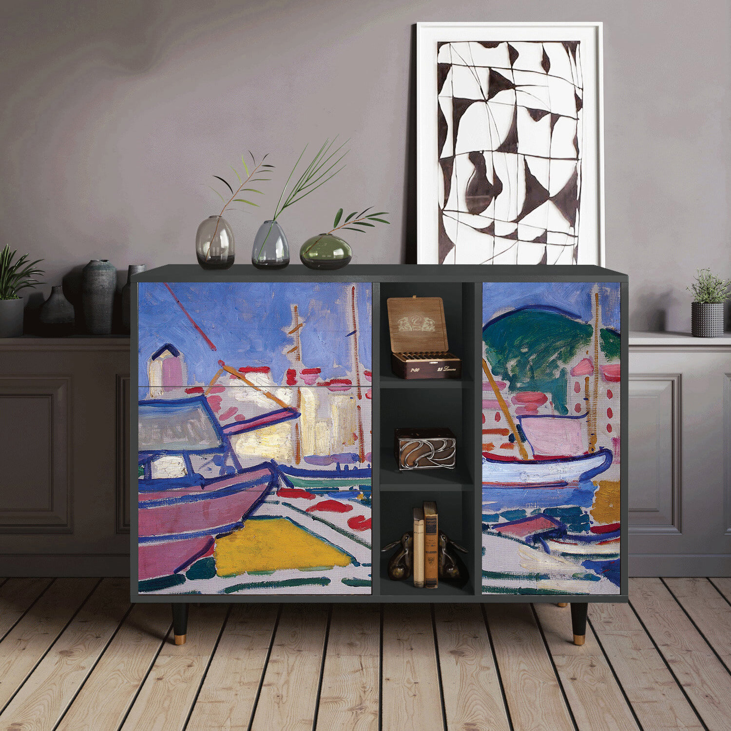 Комод - STORYZ - BS2 The Port of Collioure by Andre Derain , Разер - 125 x 97 x 48 см , Цвет корпуса - Антрацит