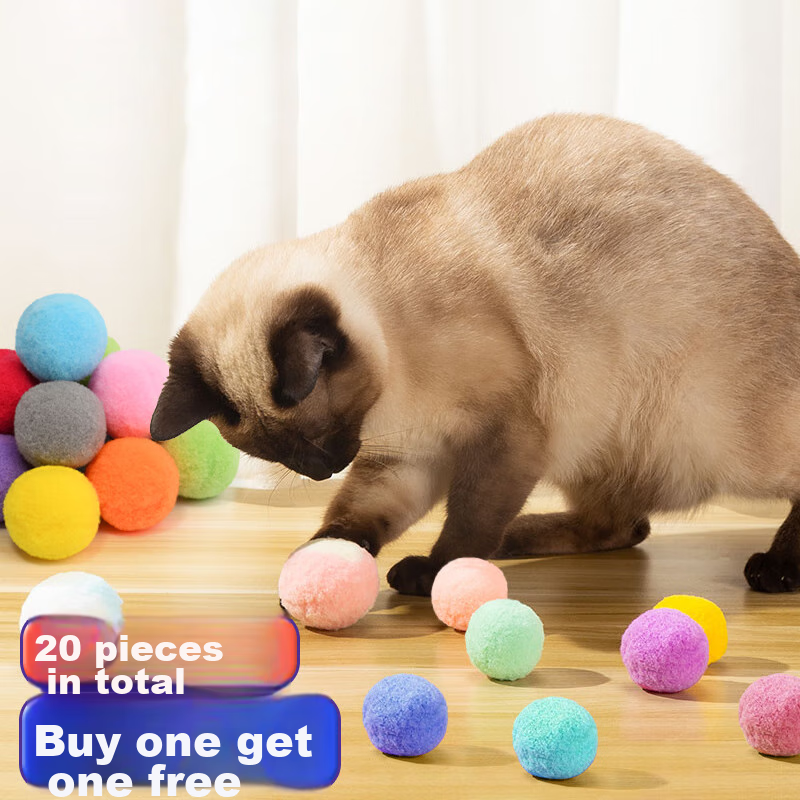 Hanhan Leyuan Cat Toy, Self-Entertaining 3cm Elastic Kitten Teaser Ball, Plush Ball, Interactive Play, Durable Chew Toy, Cat Scratching Ball