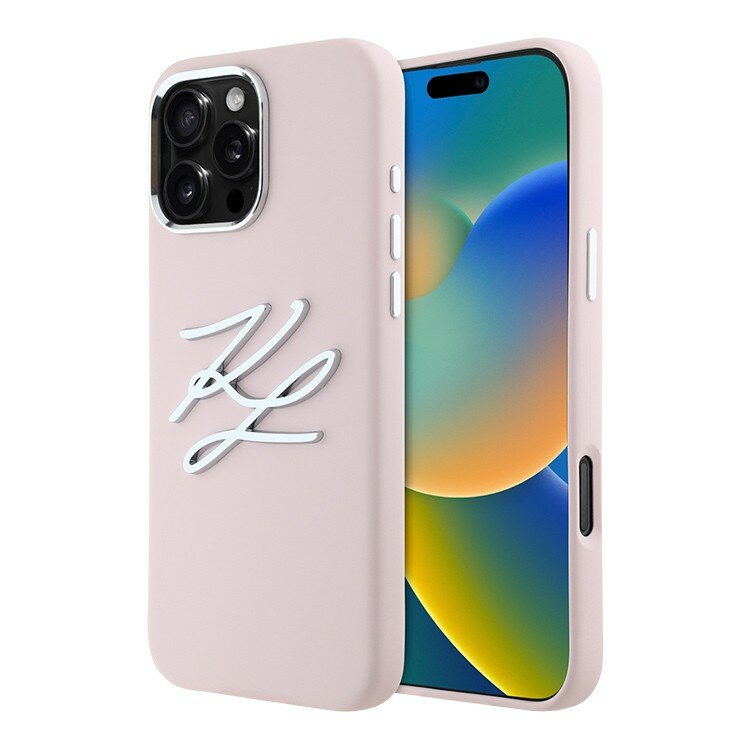 Karl Lagerfeld силиконовый чехол для iPhone 16 Pro Max, Liquid Silicone Metal Logo Initials розовый