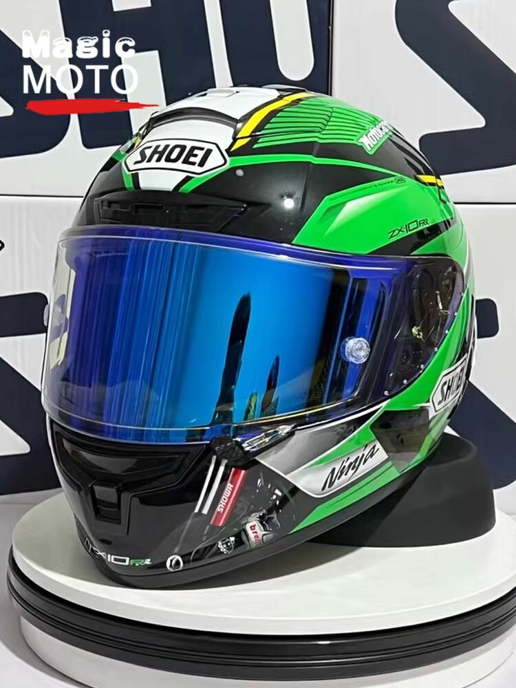 Мотошлем SHOEI X14 точная реплика для Kawasaki R1 54-61 см, ABS 1450 г, прозрачный визор, подкладка, D-застежка
