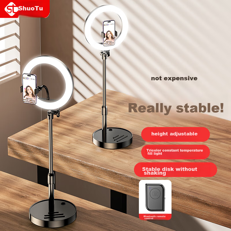 Shuotu Live Streaming Phone Stand with Beauty Fill Light, Portable Tripod, TikTok Short Video Live Streaming Light, Shooting Tripod, Influencer Live Streaming Room Host Portable Desktop Live Streaming Light
