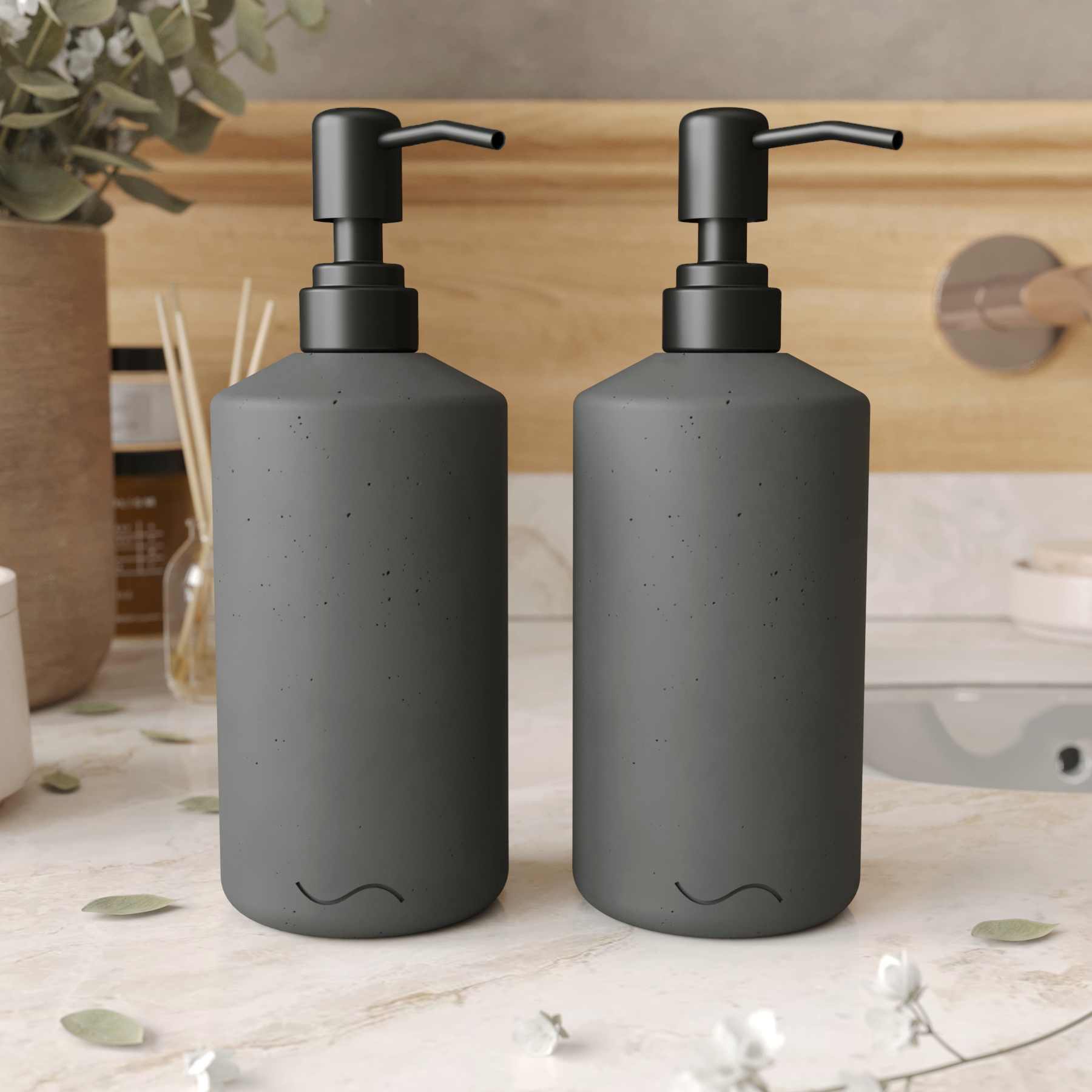 Набор дозаторов для жидкого мыла Astrid Slim, 250мл с черной помпой, бетон, графитовый матовый