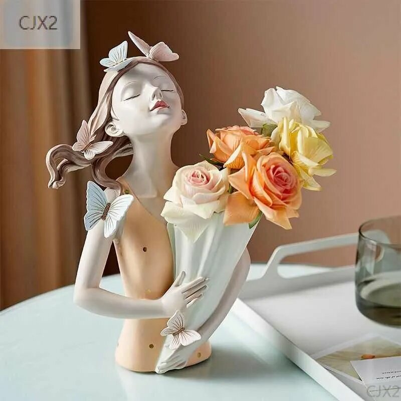 Статуя девушки-бабочки в вазе-CJX2