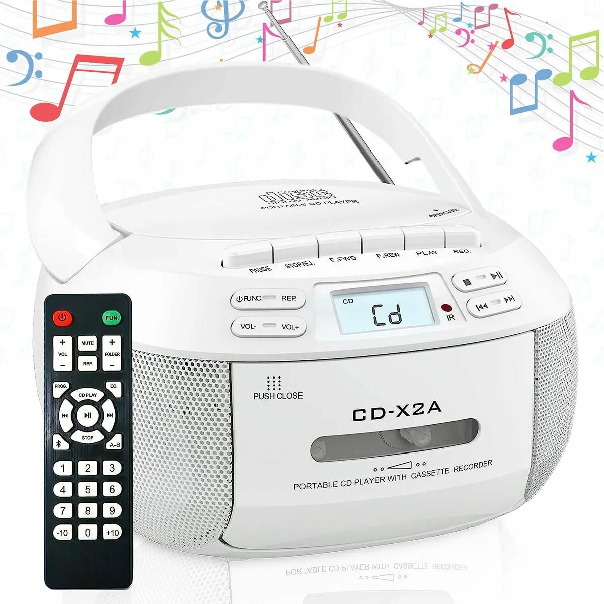 Проигрыватель компакт дисков boombox cd player портативный Cassette Bluetooth AM/FM Radio Стереозвук с дистанционным управлением, cd диск, Магнитофонная запись, ЖК-дисплей