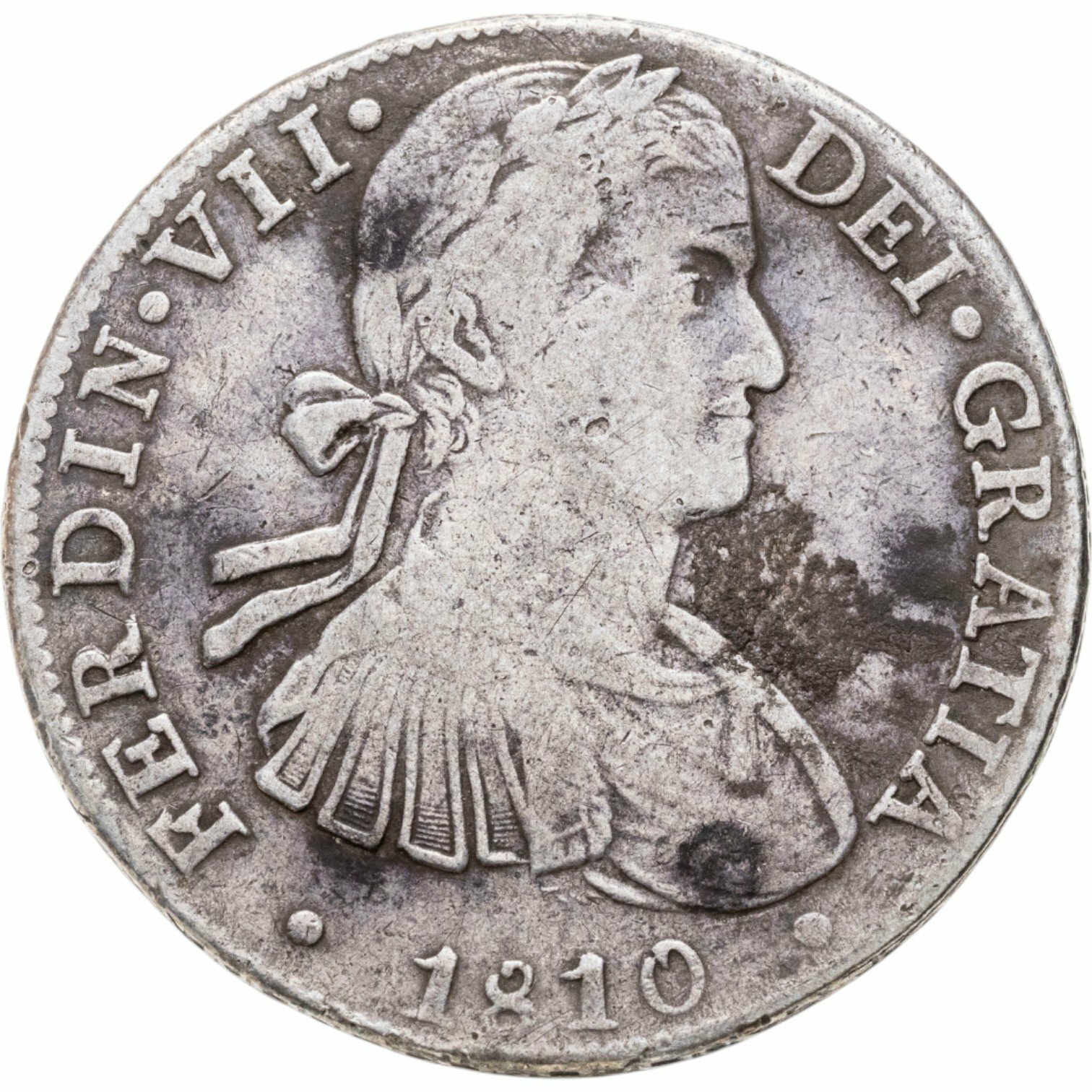 Мексика 8 реалов reales 1810 Mo HJ, Серебро 896, в сохранности F-VF